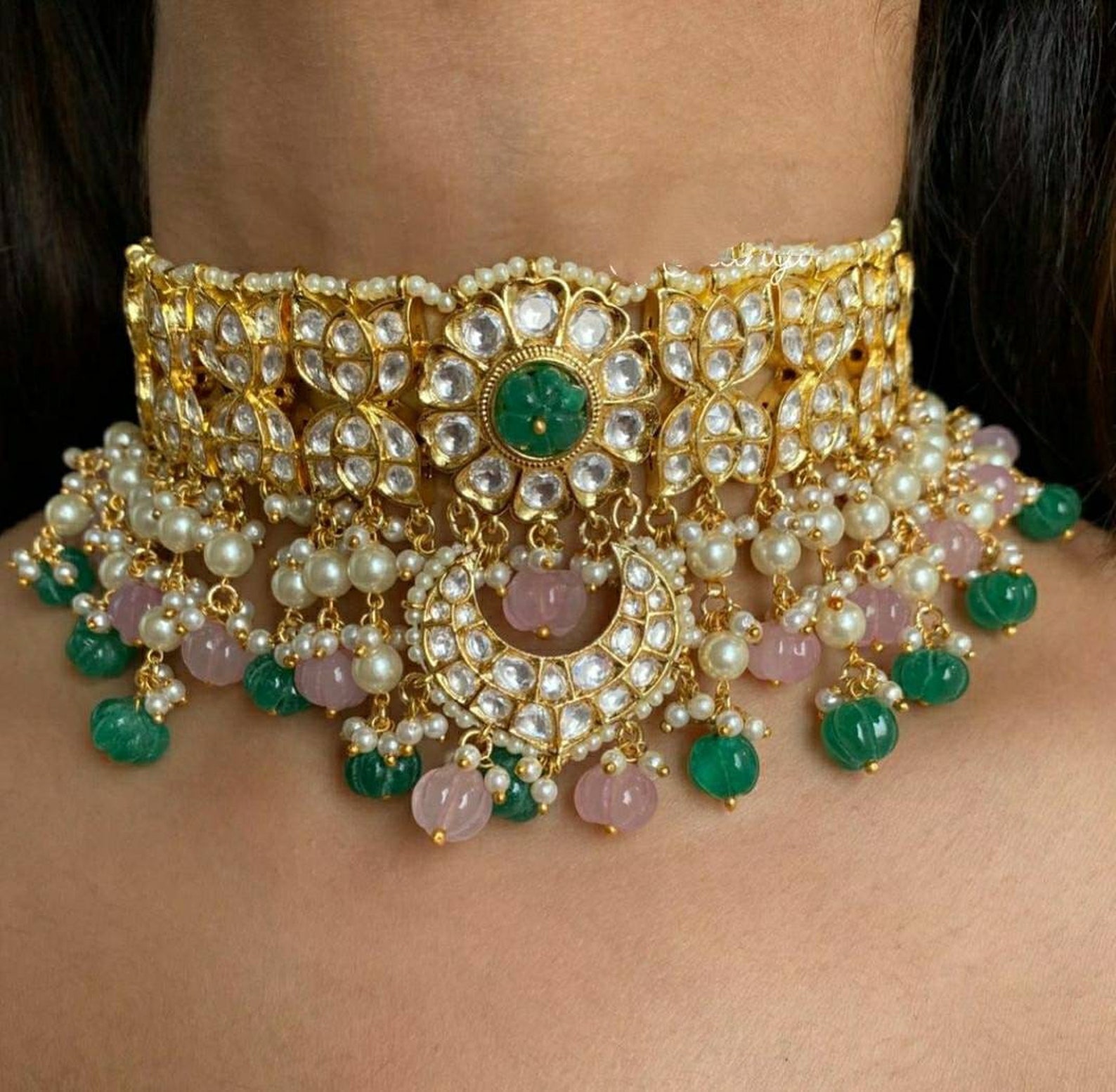 Light pink kundan choker set/Green Kundan choker set/Indian | Etsy Light pink kundan choker set/Green Kundan choker set/Indian | Etsy