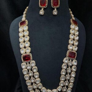 Royal Tyaani Jewelry Inspired Long Gold Plated Three Layered Ruby Red Emerald Green Doublet ...