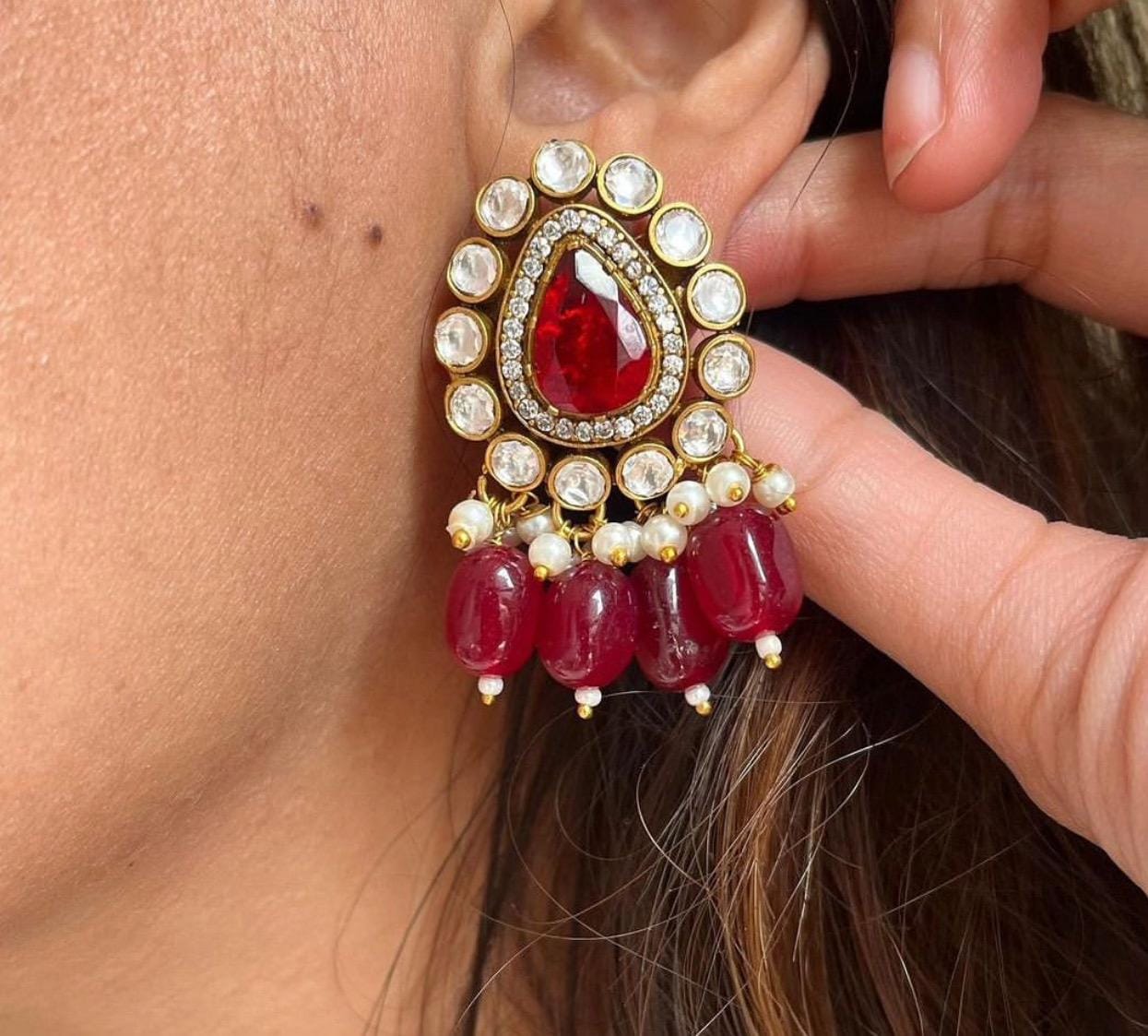 Premium Sabya Inspired Multi Layered Beaded Garnet Marron Ruby Red ...