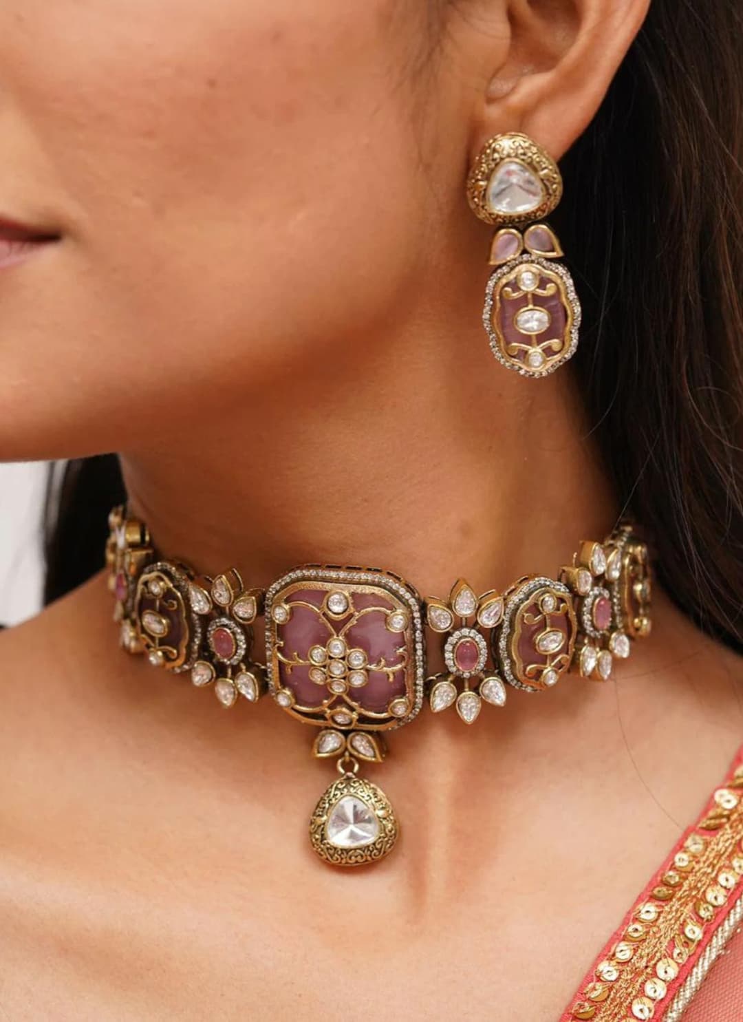 Victorian Pink Kundan Choker/indian Jewelry/indian Necklace/indian ...