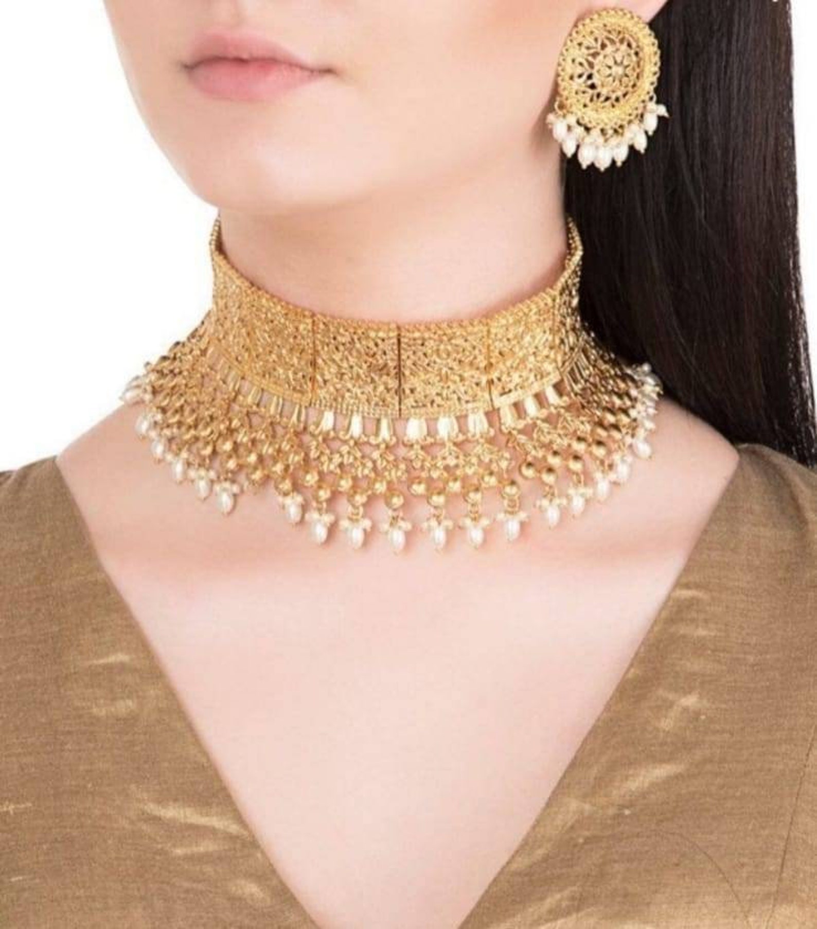 Sabyasachi Inspired Gold Pearl Choker Set/deepika Choker Set/bollywood ...
