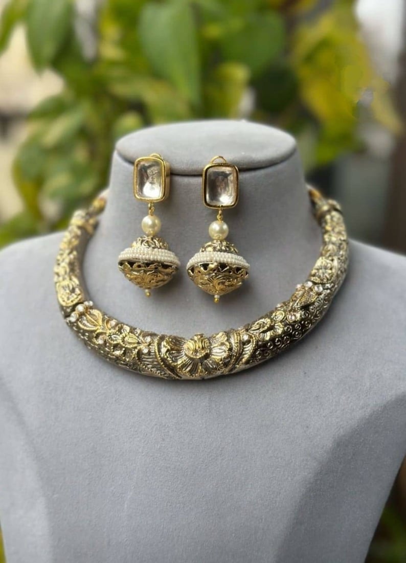 Sabyasachi Inspired Antique Two Tone Gold Silver Hasli With - Etsy