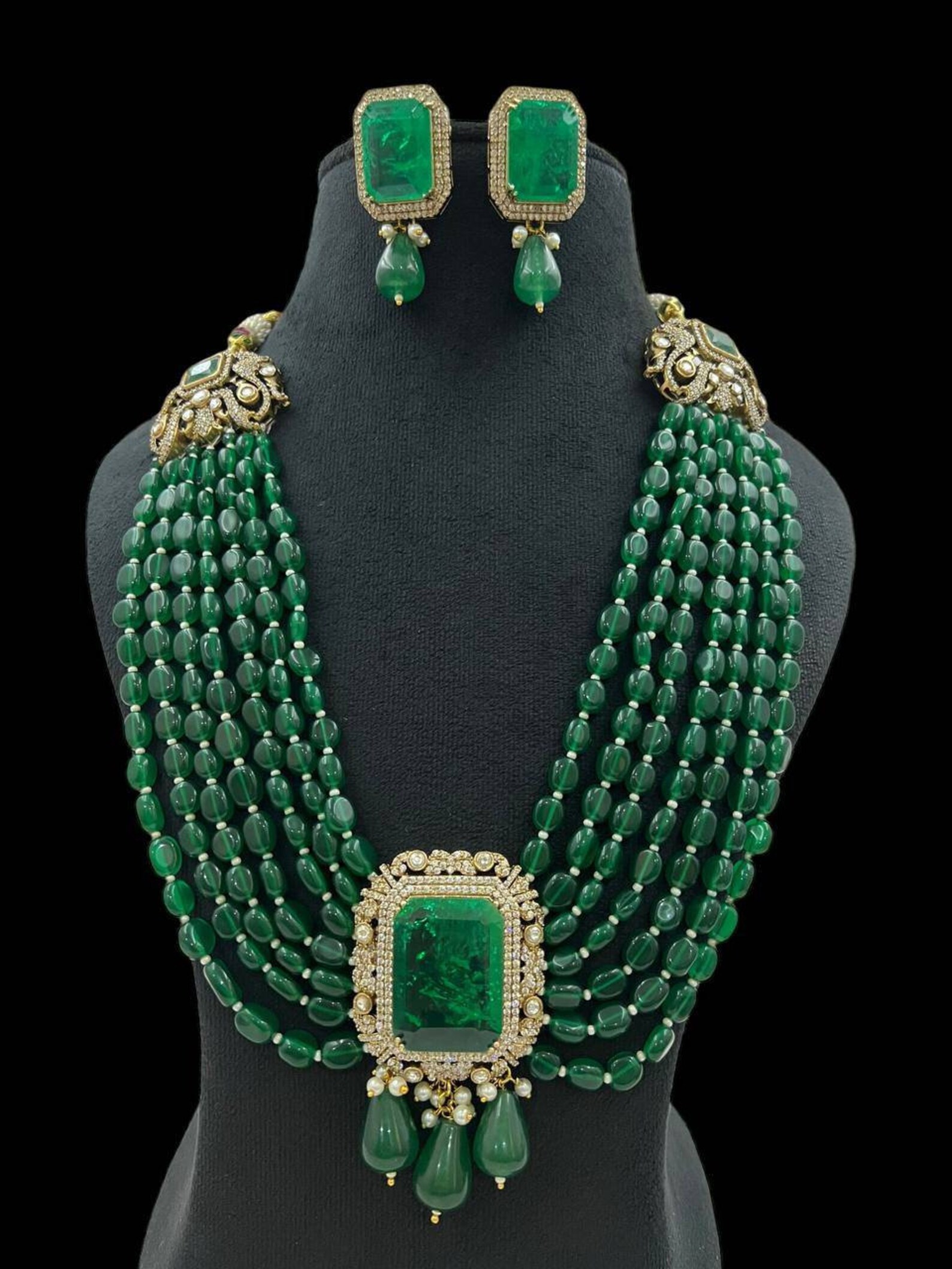 Sabyasachi Inspired Fine Quality Layered Long Emerald Green Faux ...