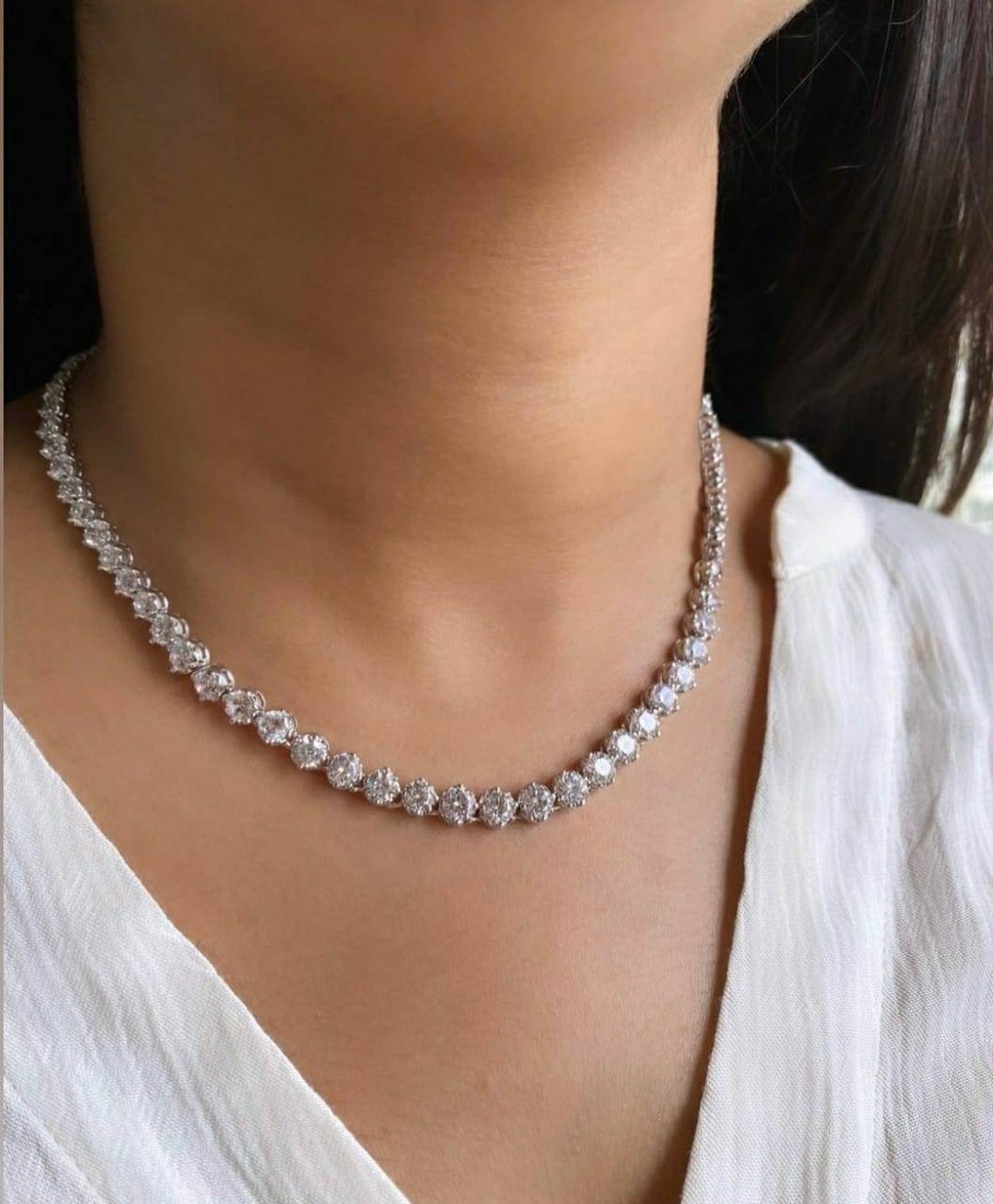 Single Line Solitaire Necklace/white Gold Plated Cubic Zircon - Etsy