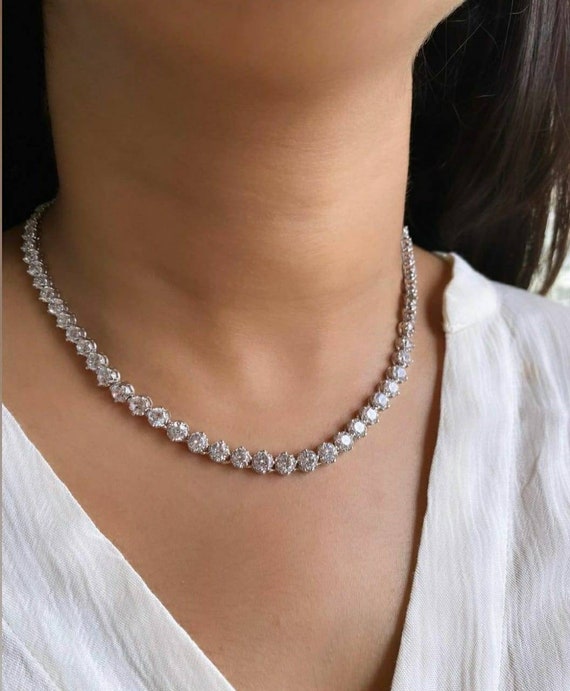 Single Line Solitaire Necklace/white Gold Plated Cubic Zircon - Etsy