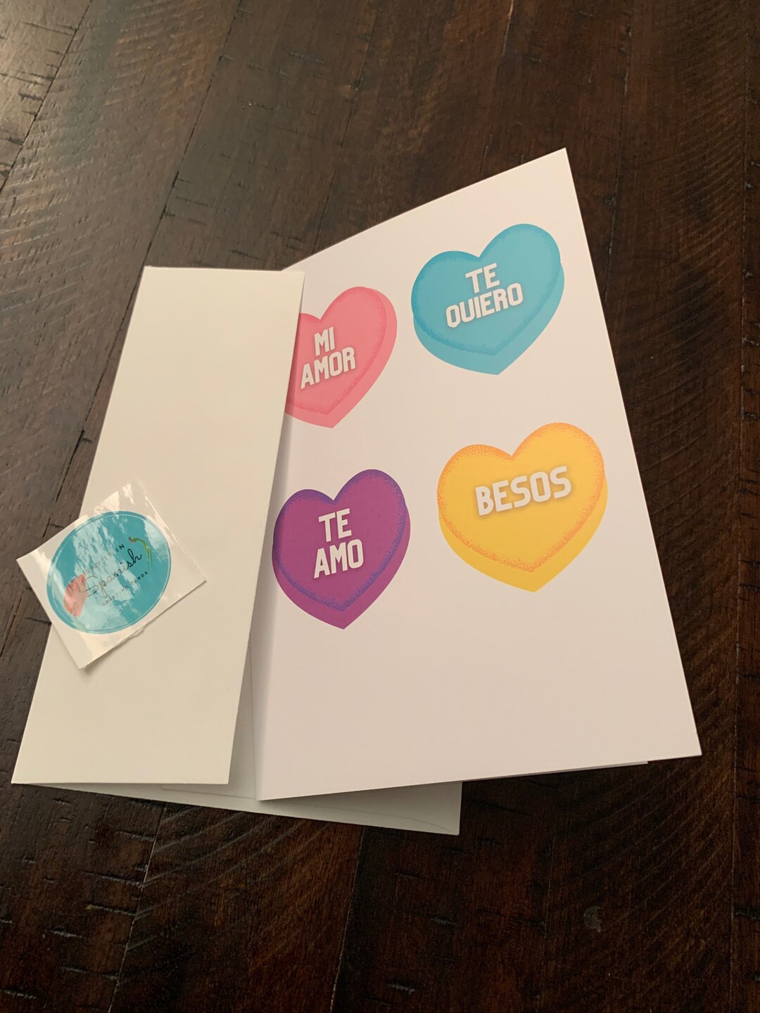 Spanish Candy Heart Note Greeting Card - 5x7" W/ Envelope, Blank, San ...