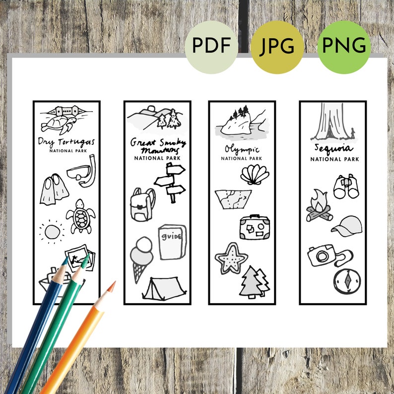 National Parks Bookmarks - 4 Printable Coloring Bookmarks - Adventure ...