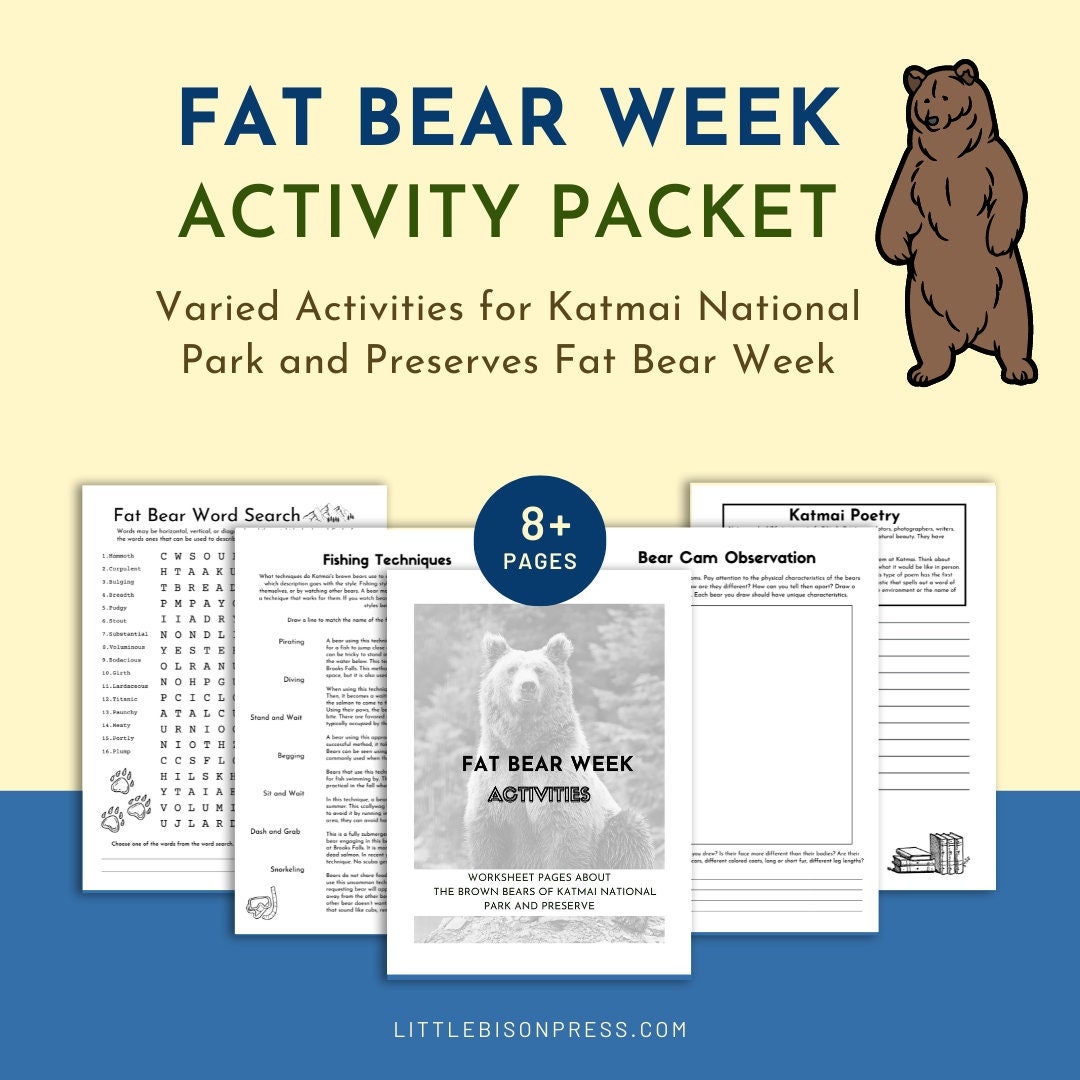 Fat Bear Week Activity Worksheets for Kids - Etsy
