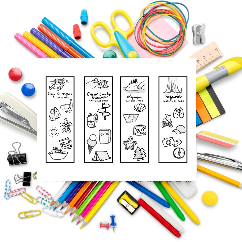 National Parks Bookmarks - 4 Printable Coloring Bookmarks - Adventure ...