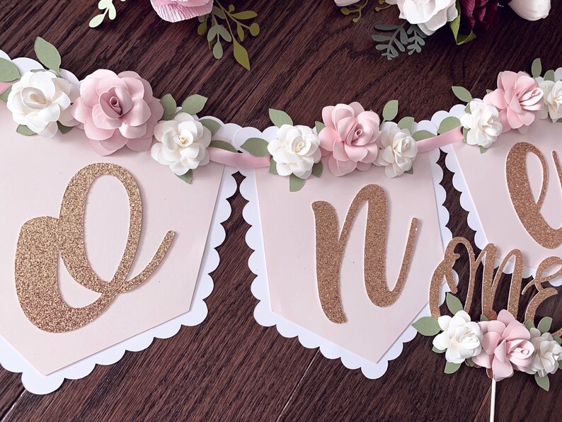 Blush Roses 1st Birthday High Chair Banner ONE Banner Baby - Etsy
