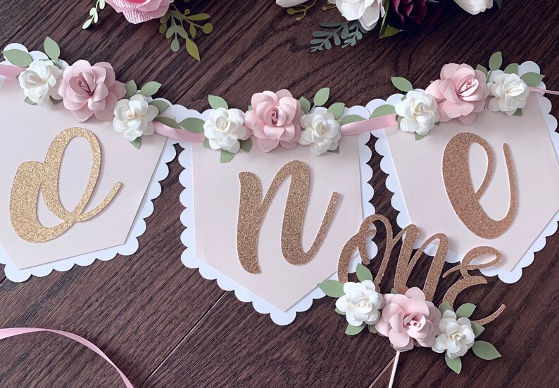 Blush Roses 1st Birthday High Chair Banner ONE Banner Baby - Etsy