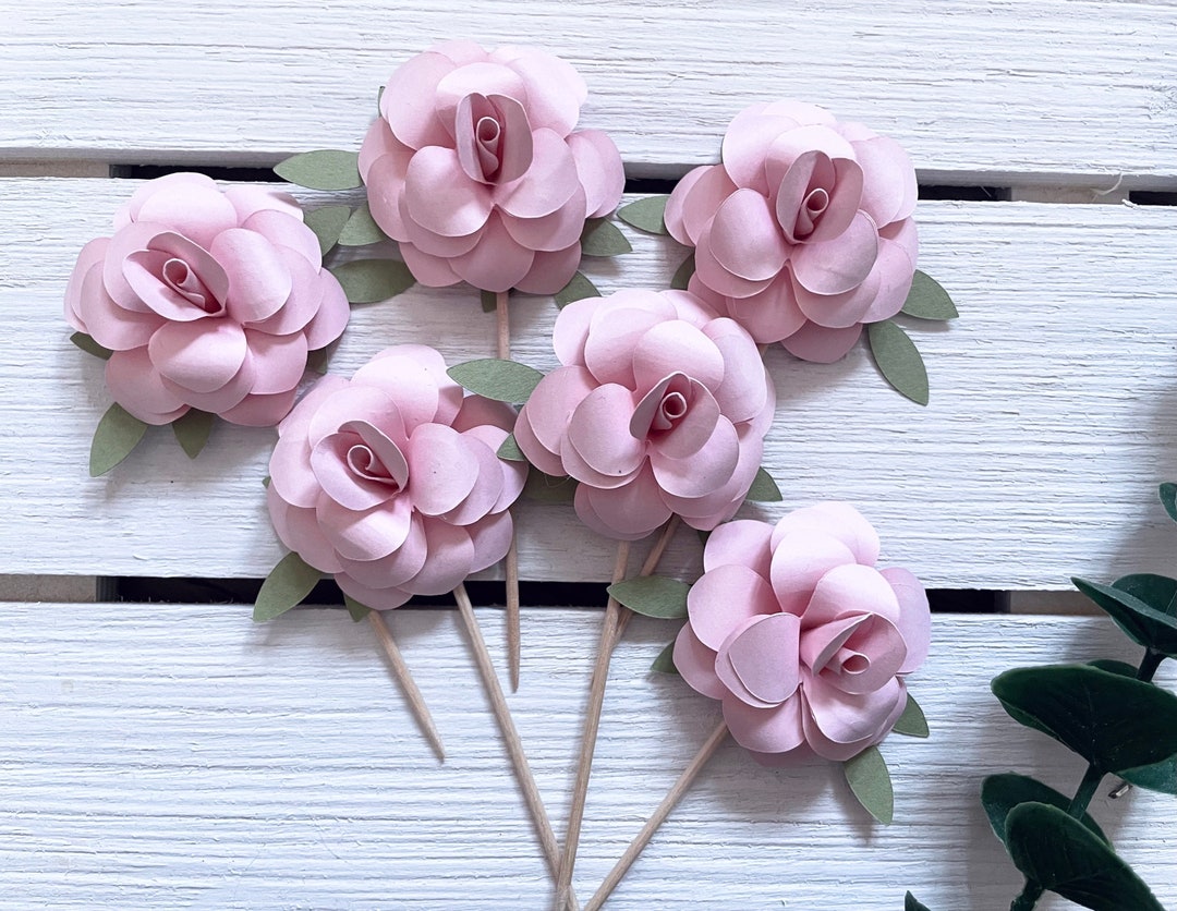 Rose Cupcake Topper, Floral Cupcake Toppers, Paper Flowers, Baby Shower ...