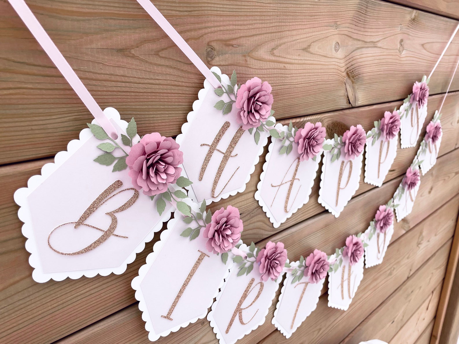 Mauve Pink Roses Happy Birthday Banner: Floral Party Decor - Etsy