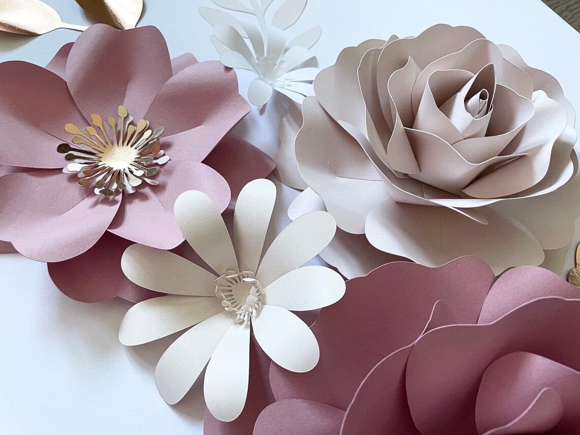 Mauve Pink/ Rose Gold Paper Flower Set Nursery Paper Flower - Etsy