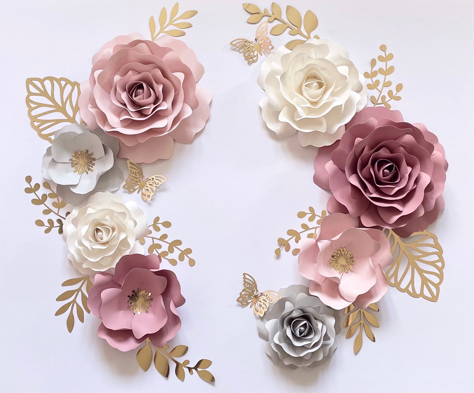 Dusty Rose Pink Paper Flower Set Nursery Paper Flower Wall - Etsy