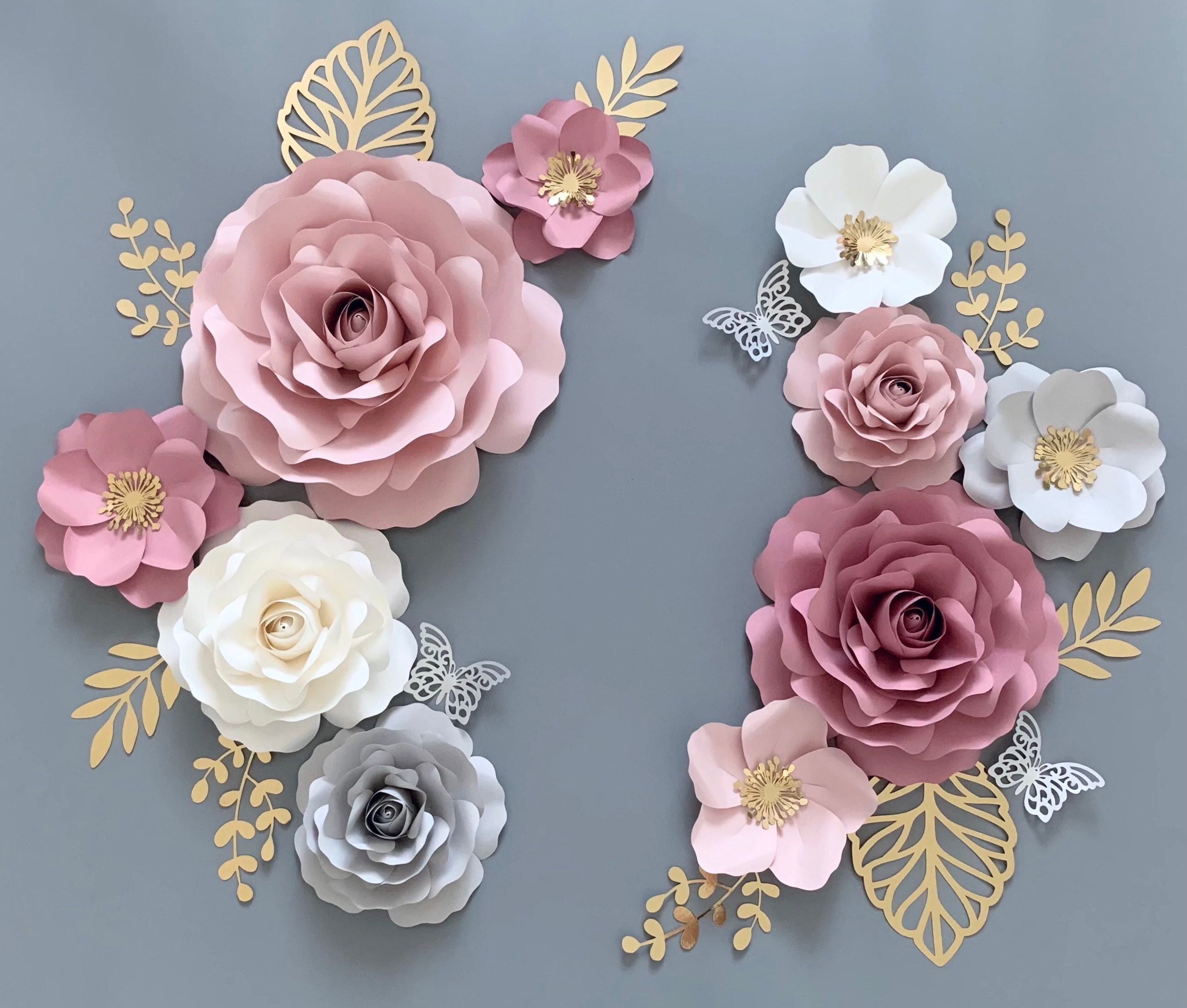 Mauve Pink Paper Flower Set Nursery Paper Flower Wall Decor - Etsy