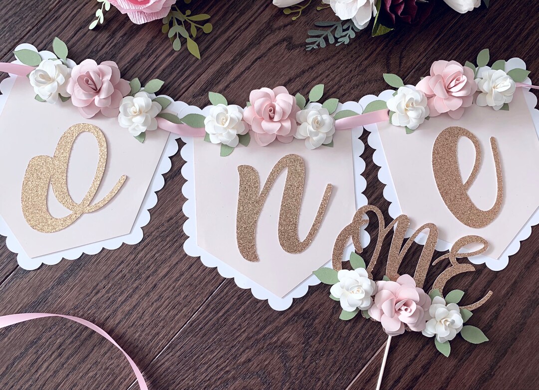 Blush Roses 1st Birthday High Chair Banner, ONE Banner, Baby Girl ...