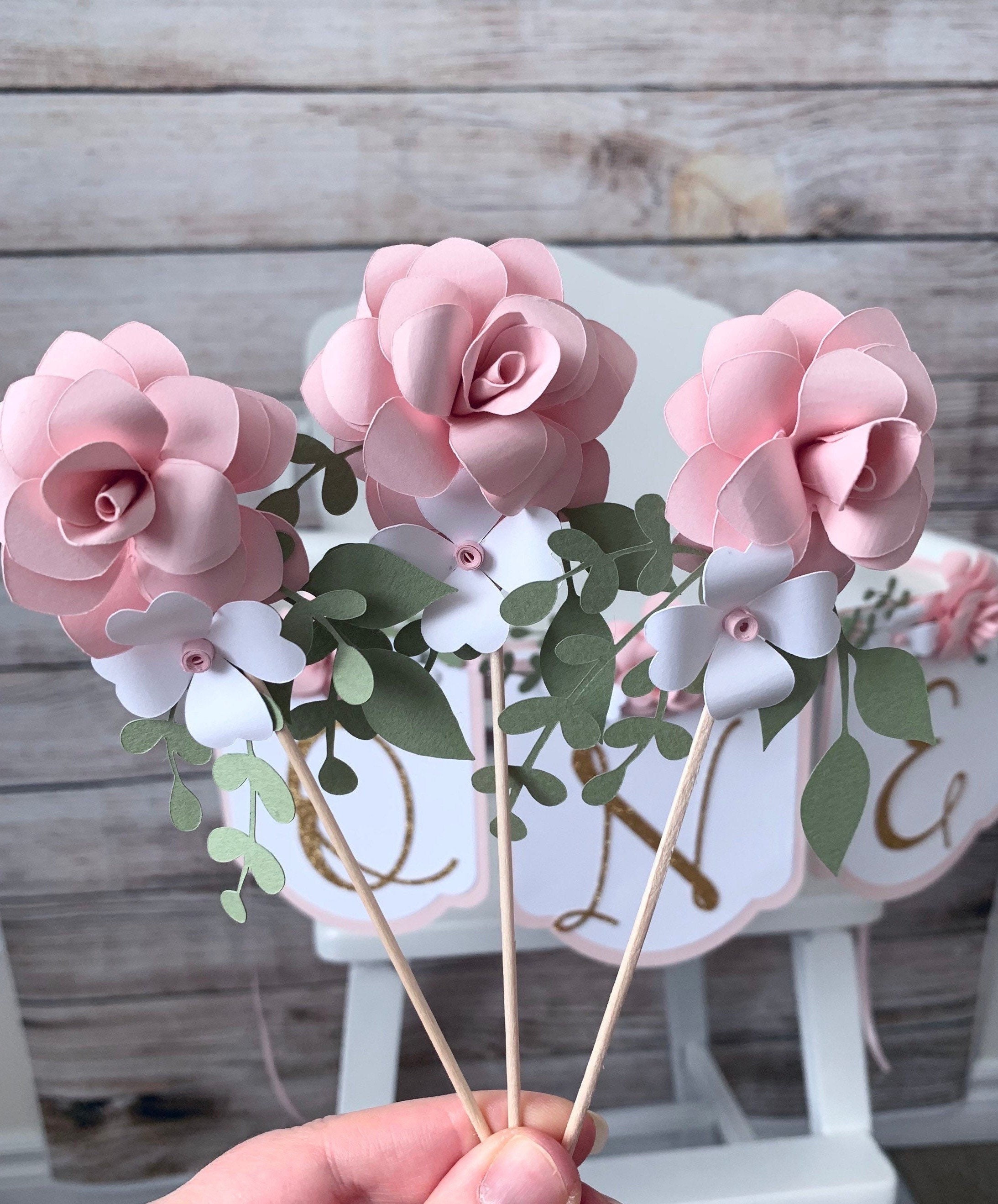 Roses Cupcake Topper Floral Cupcake Toppers Paper Flowers - Etsy