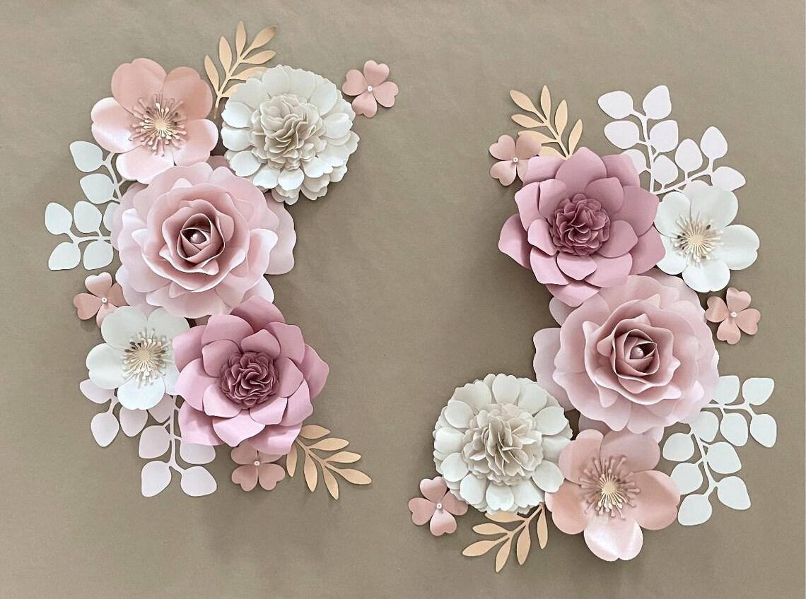 Mauve Pink Rose Gold Paper Flower Set: Nursery Wall Decor - Etsy