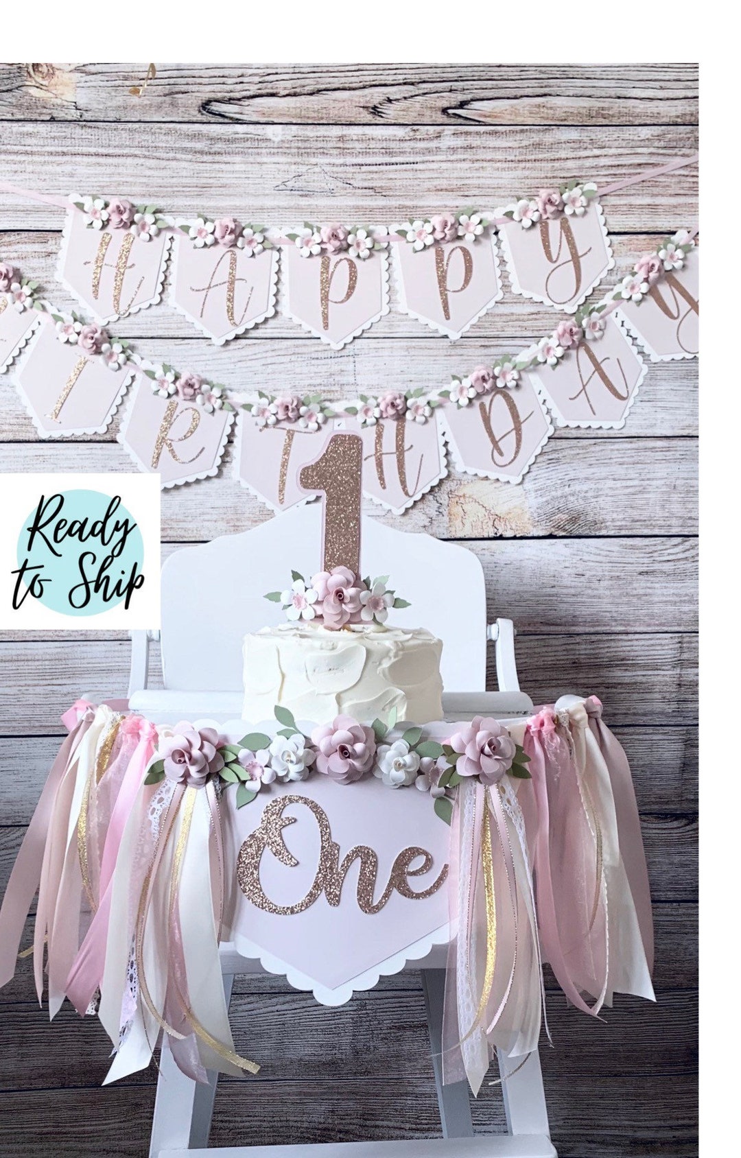 Blush 1st Birthday High Chair Banner ONE Banner Baby Girl - Etsy
