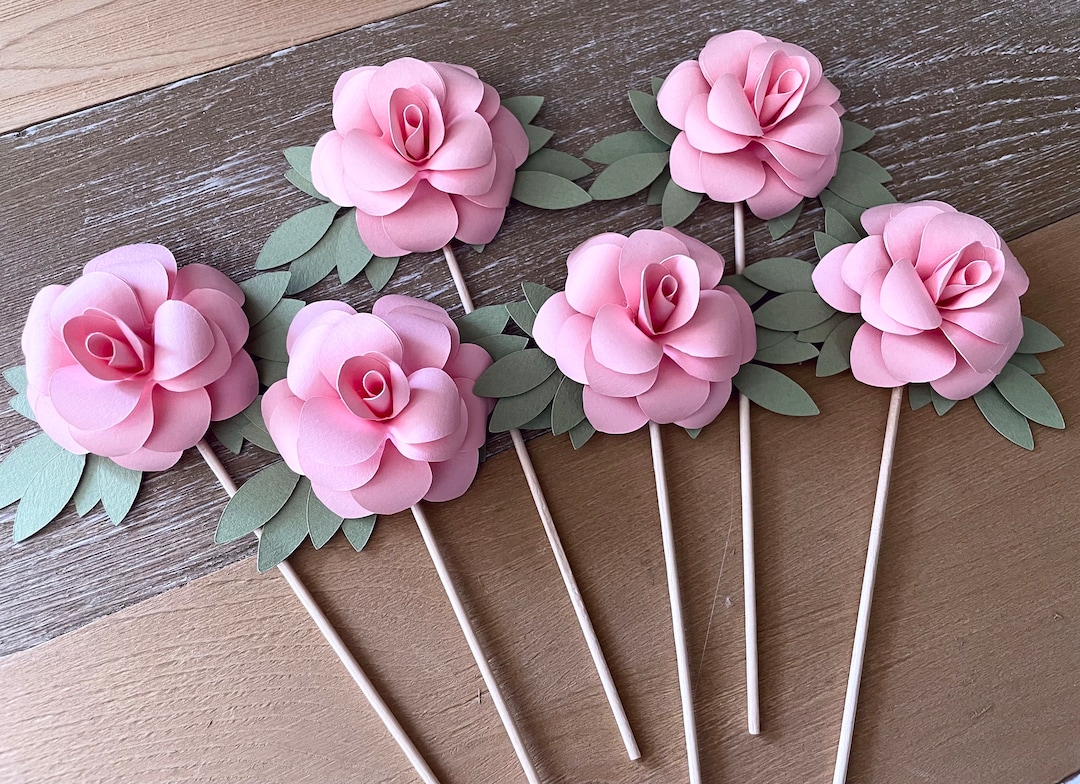 Rose Cupcake Topper, Floral Cupcake Toppers, Paper Flowers, Baby Shower ...