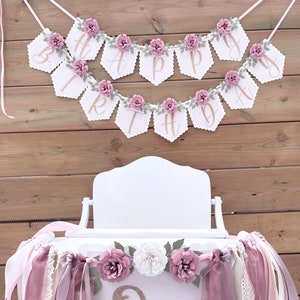 Mauve Pink Roses Happy Birthday Banner: Floral Party Decor - Etsy
