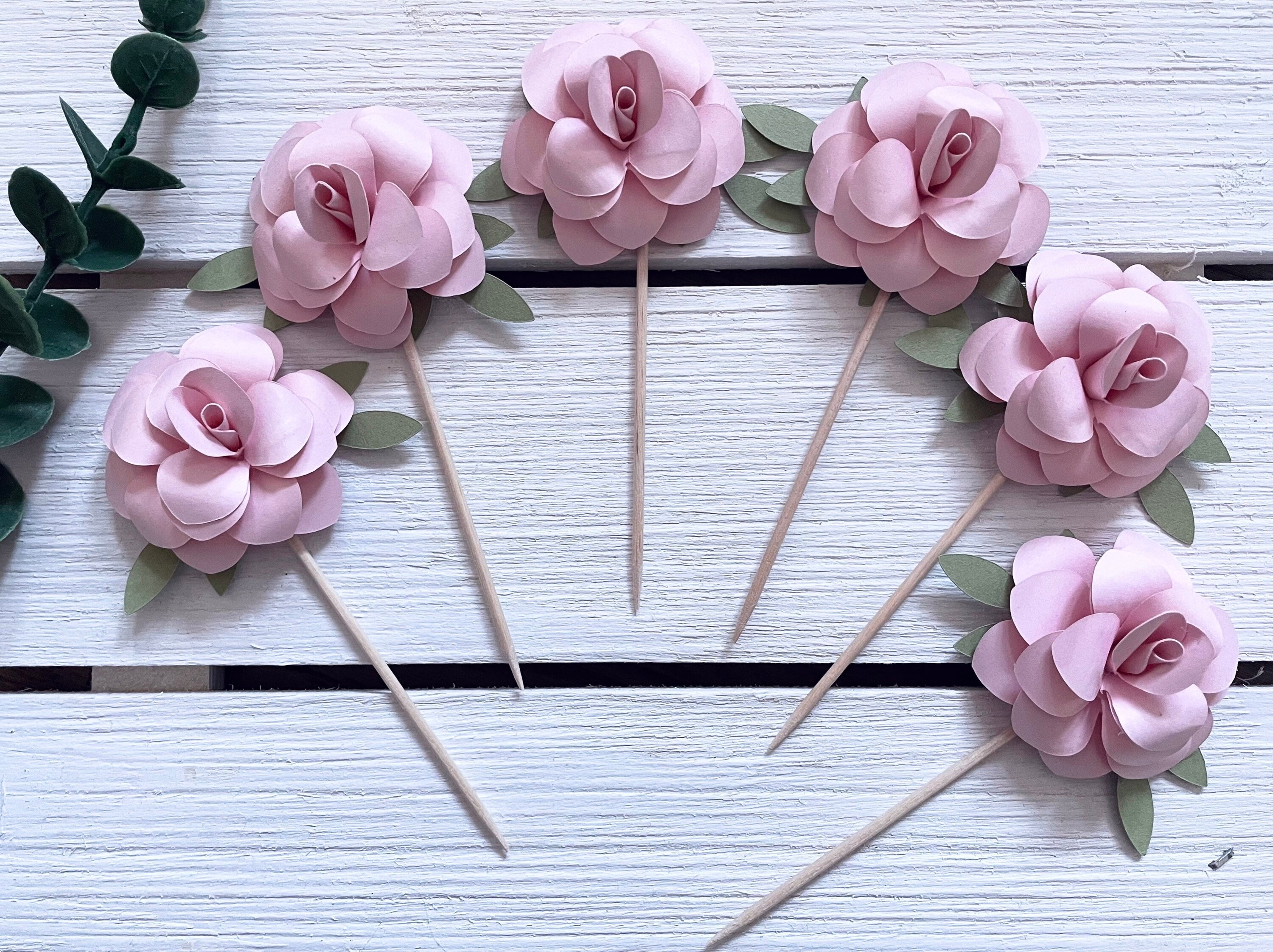 Rose Cupcake Topper Floral Cupcake Toppers Paper Flowers - Etsy