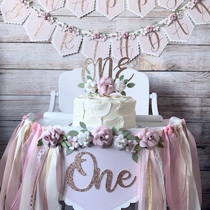 Blush 1st Birthday High Chair Banner ONE Banner Baby Girl | Etsy