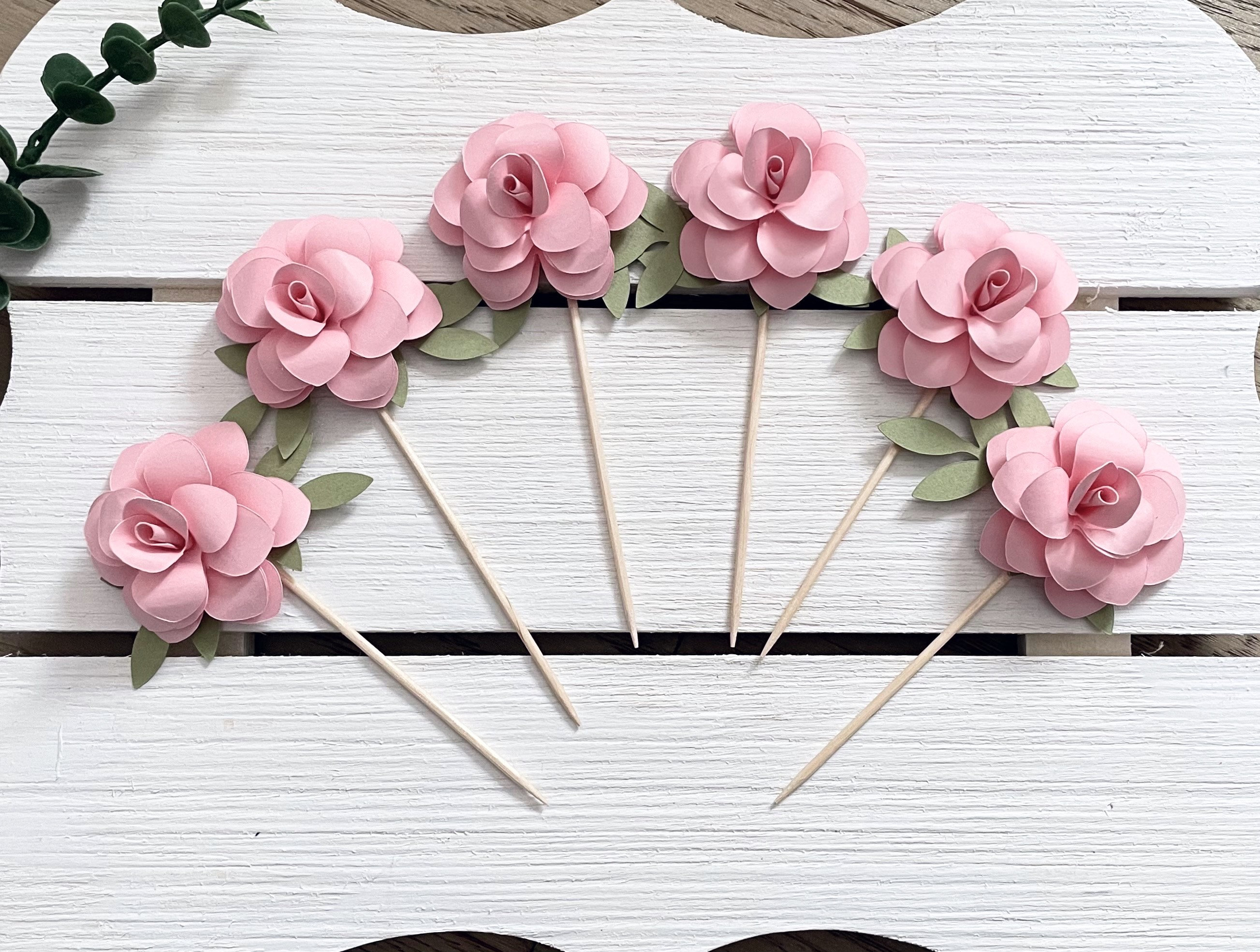Rose Cupcake Topper Floral Cupcake Toppers Paper Flowers - Etsy