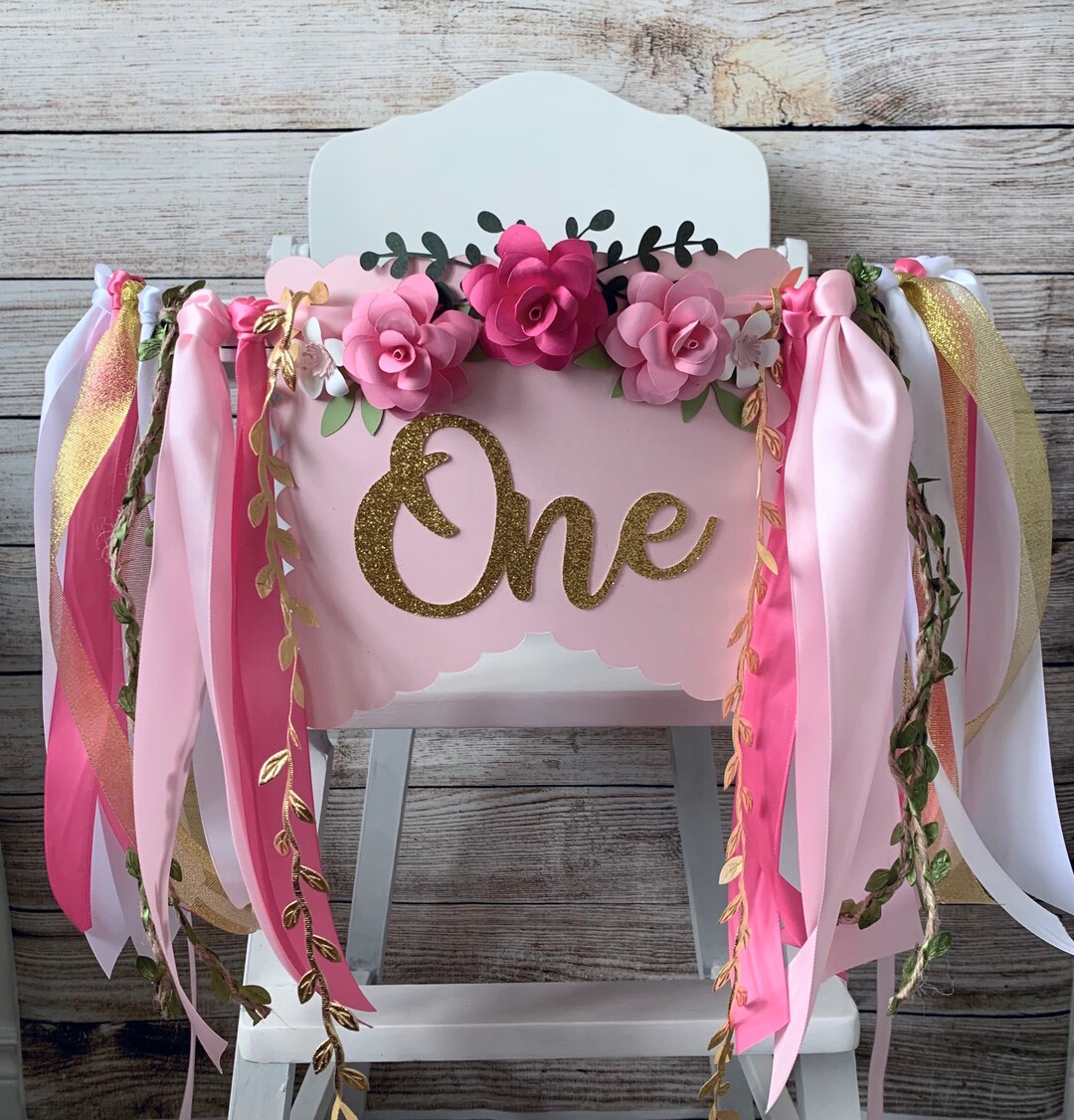 1st Birthday High Chair Banner, ONE Banner, Baby Girl Banner, Floral ...