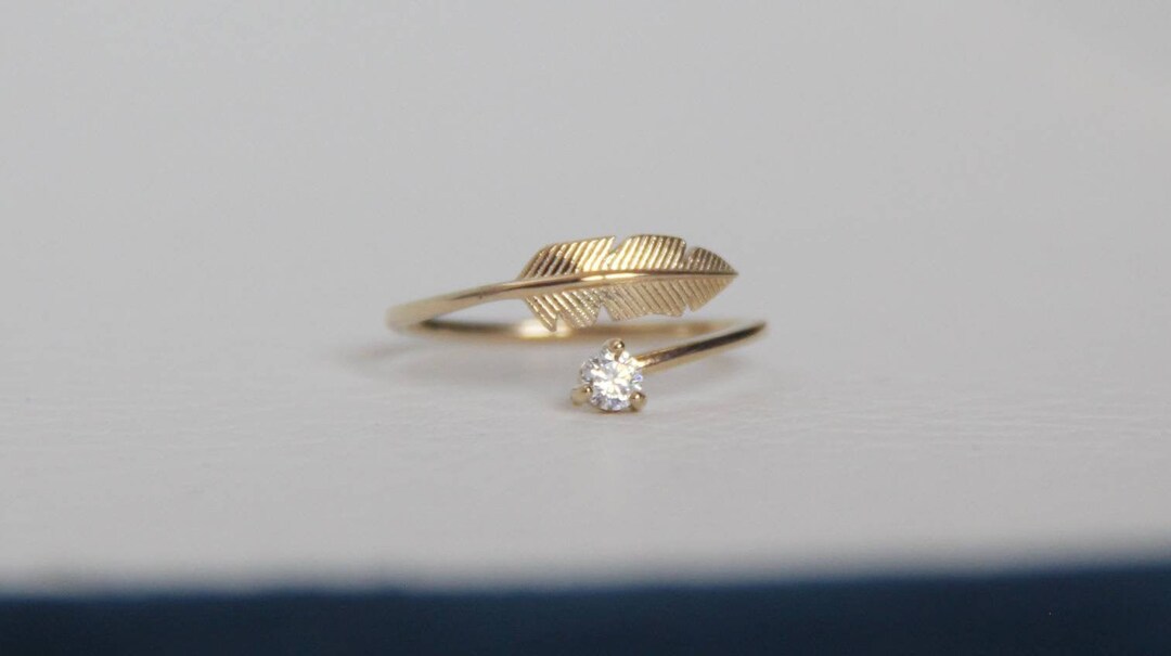 14K Solid Gold Leaf Ring Solitaire Wedding Ring Gold Flower - Etsy