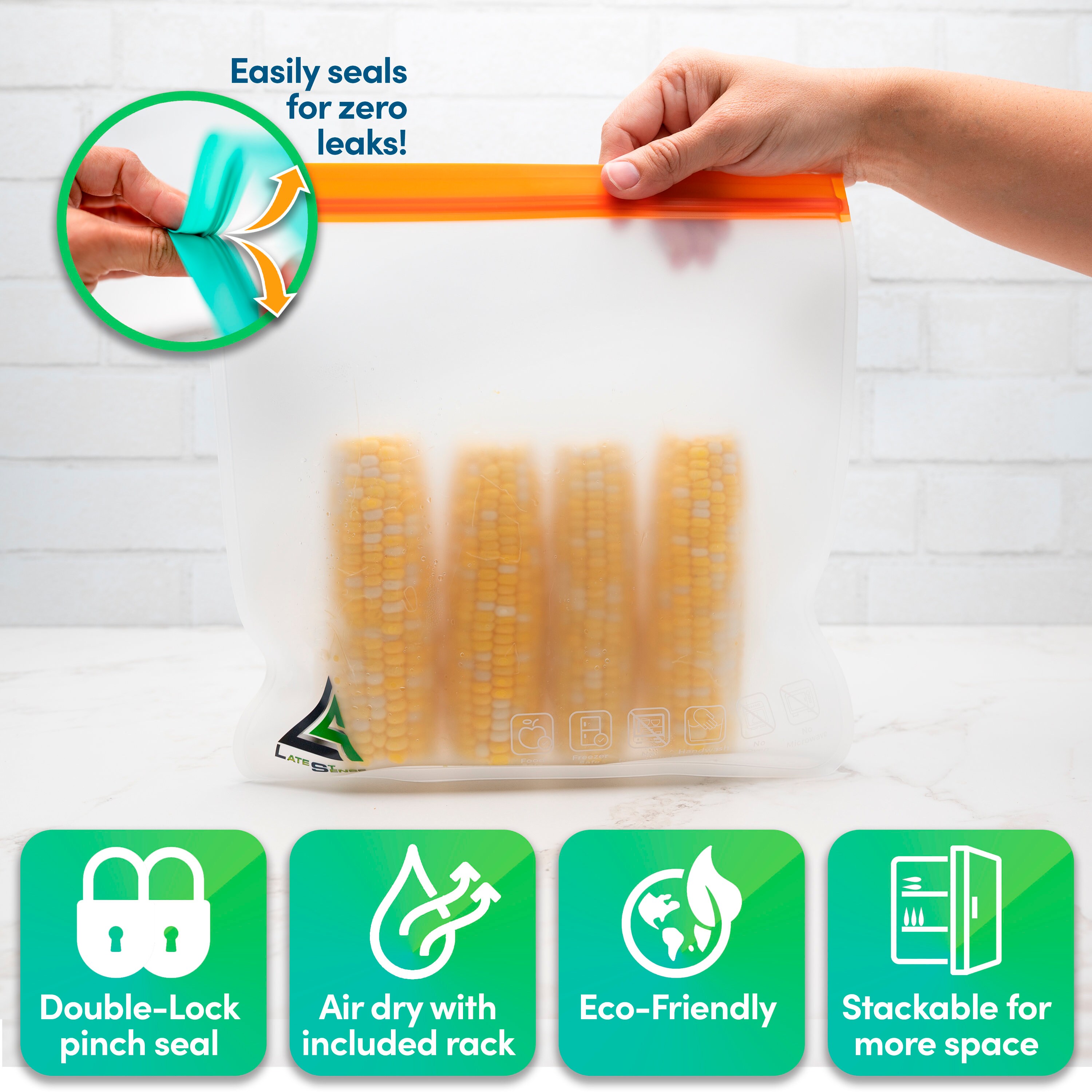 PEVA Reusable Gallon Freezer Bag, 5 Pack Leak-proof Freezer Bag With ...