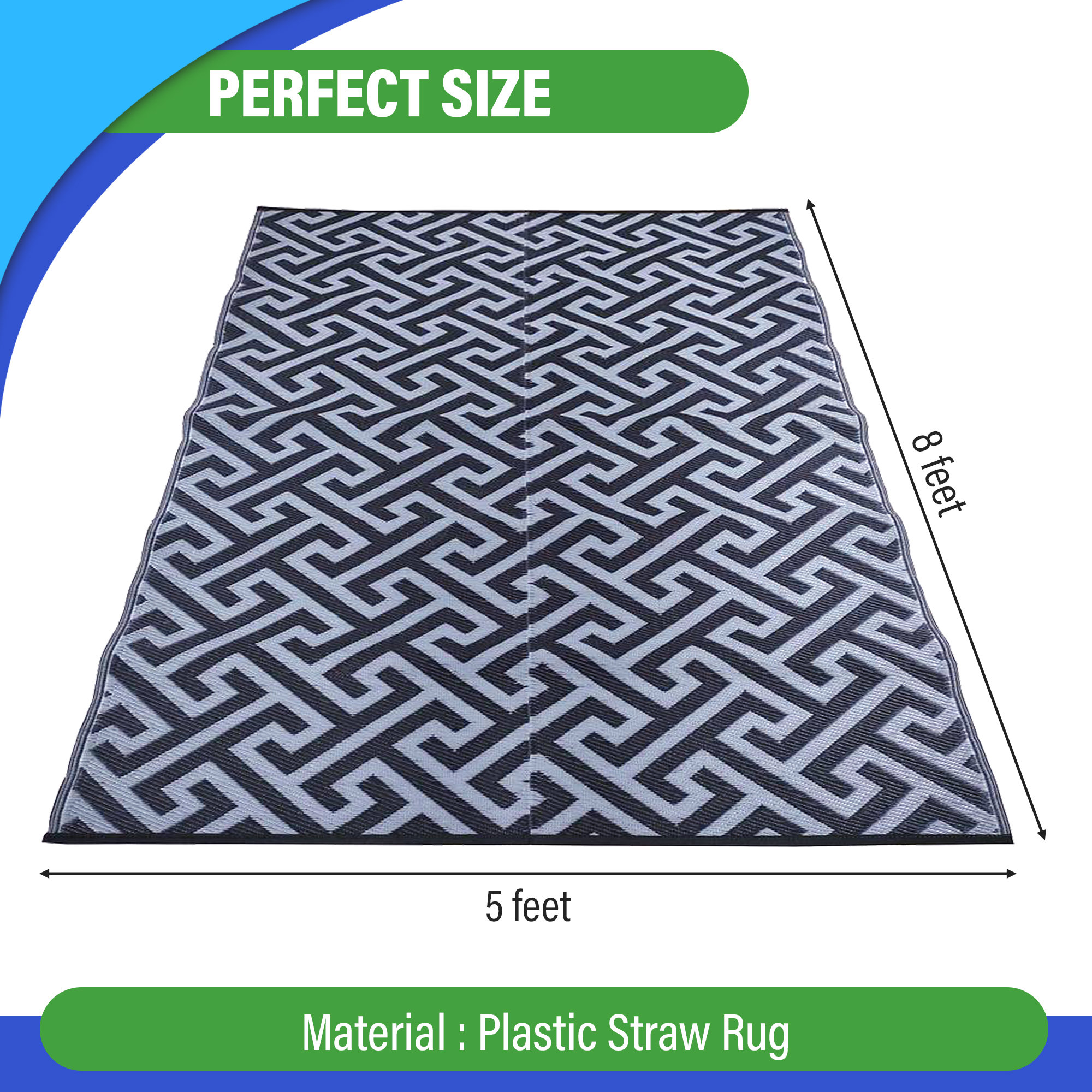 Outdoor Plastic Straw 5x8 Ft. Waterproof Rug for Patio, Garden, Pool ...
