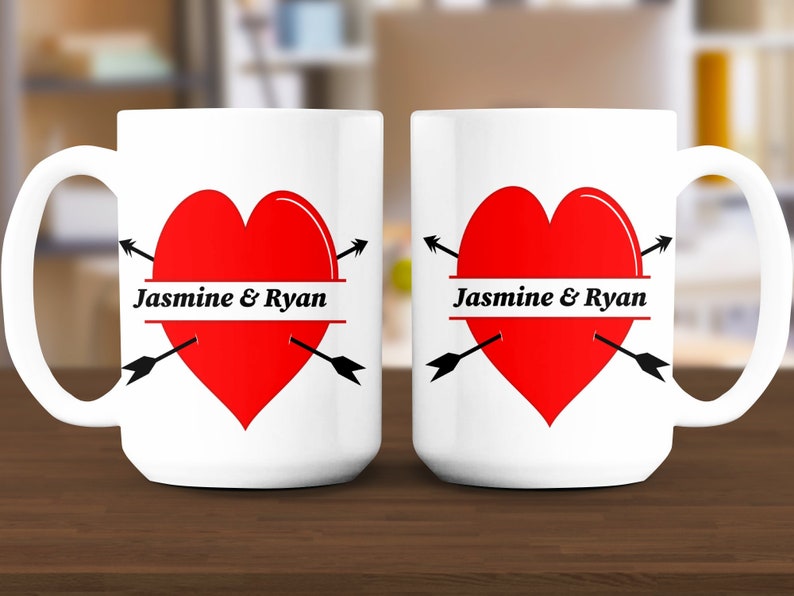 Customizable Couple Name Mug Mr And Mrs Arrow Heart Design Unique Love
