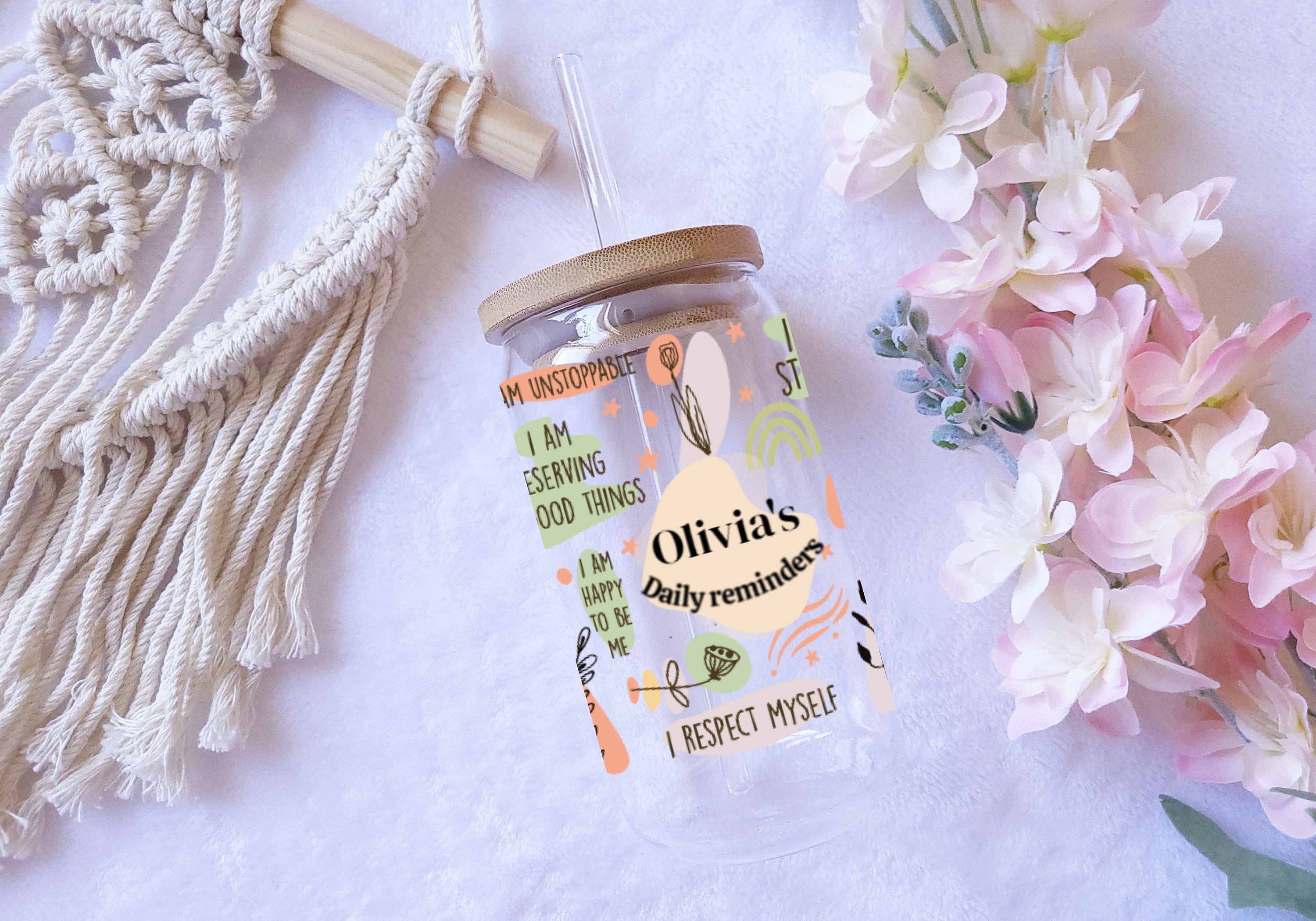 Personalized Daily Reminders Glass Tumbler, Custom Name Affirmative ...