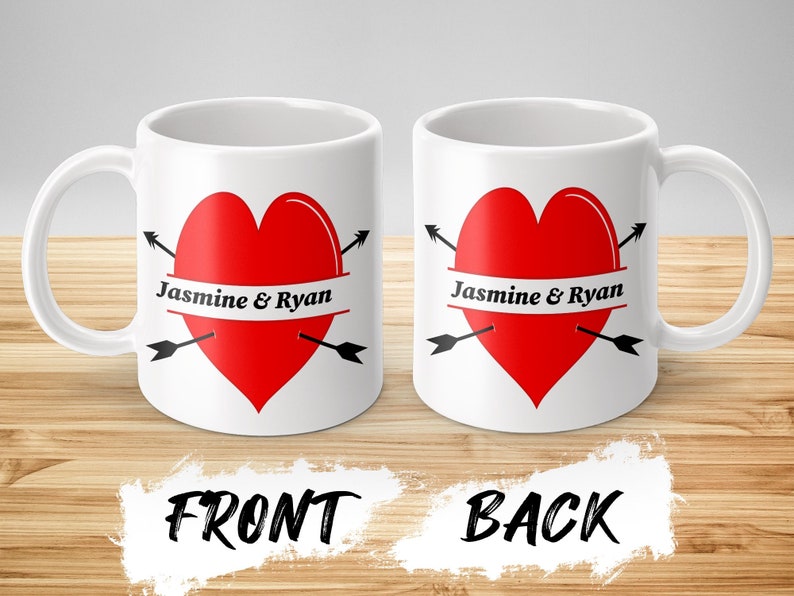 Customizable Couple Name Mug Mr And Mrs Arrow Heart Design Unique Love