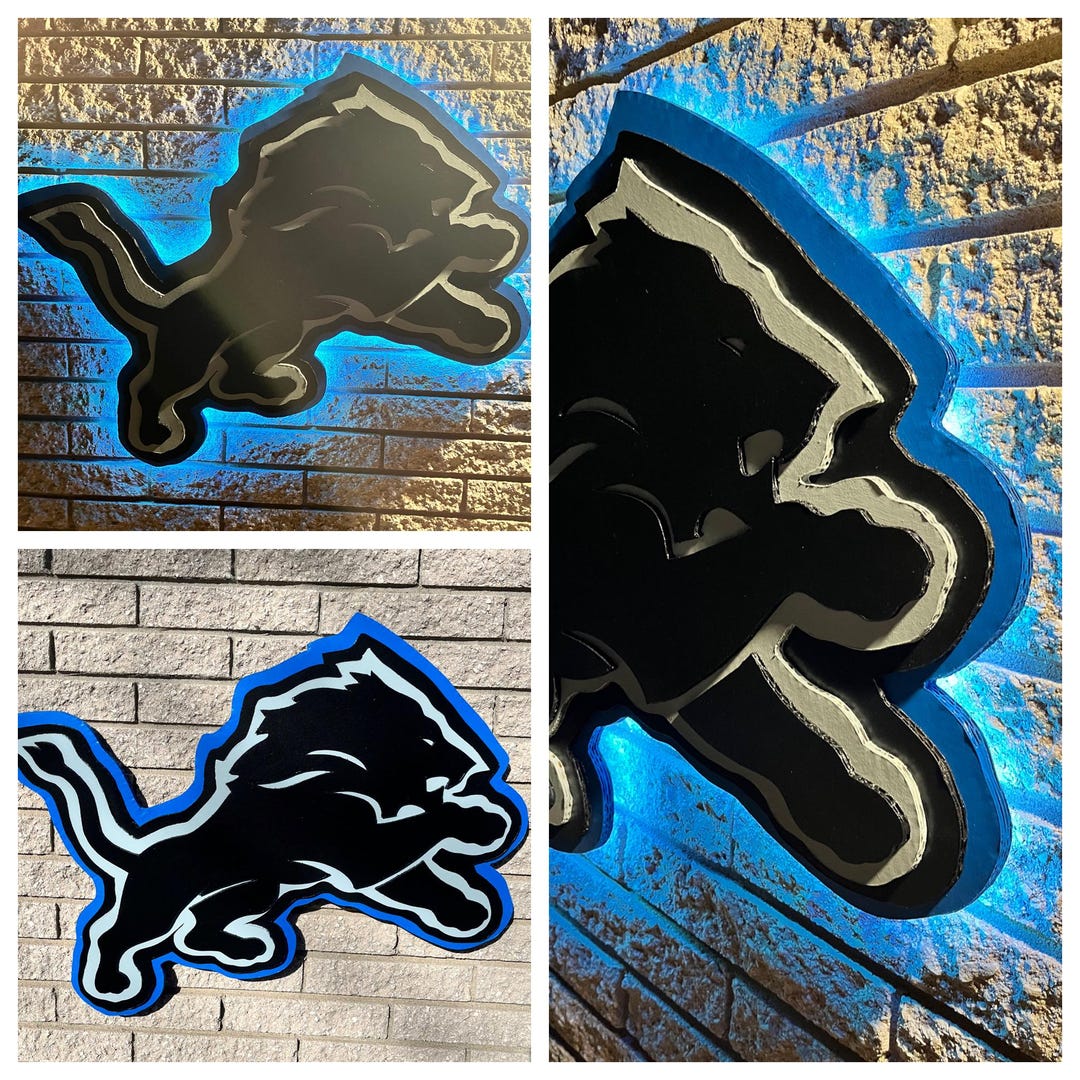 Black Detroit Lions W/ LED Fan Art Authentic - Bold - Floating - Fan ...