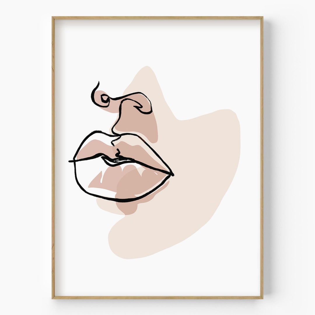 Lips and Nose Minimalist Line Art, Woman Face Hand Drawing. Female ...