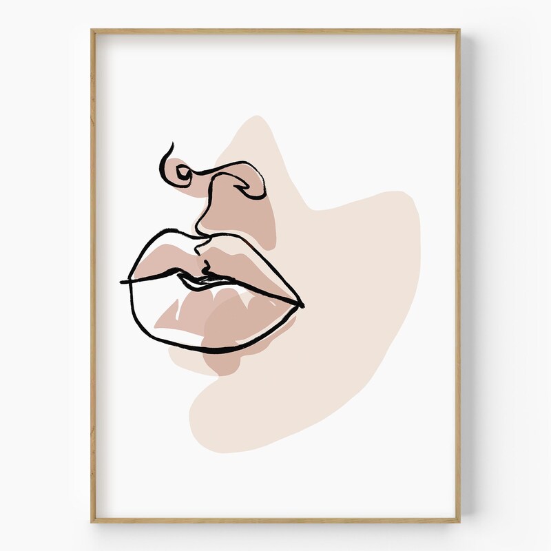 Line Drawing Print Face Lips - Etsy
