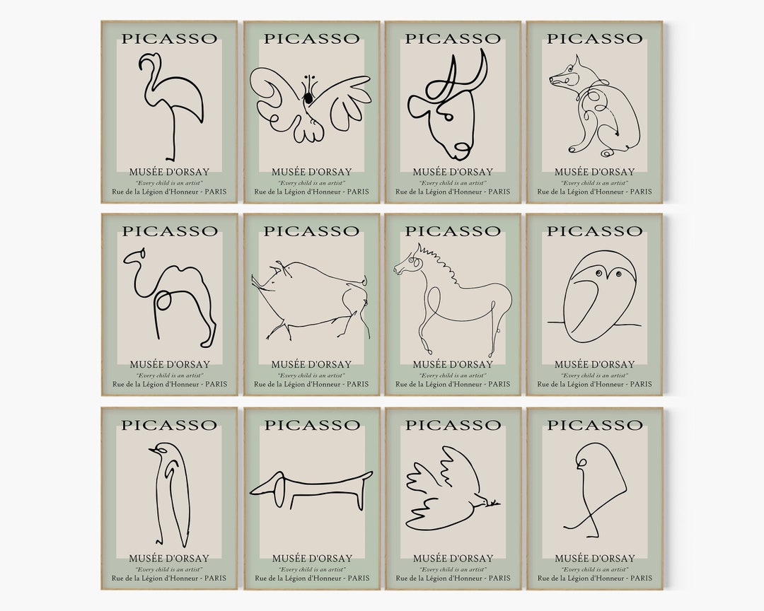 Choose 12 Out of 24 Animal Drawings, Picasso Line Animal Bundle Set of ...