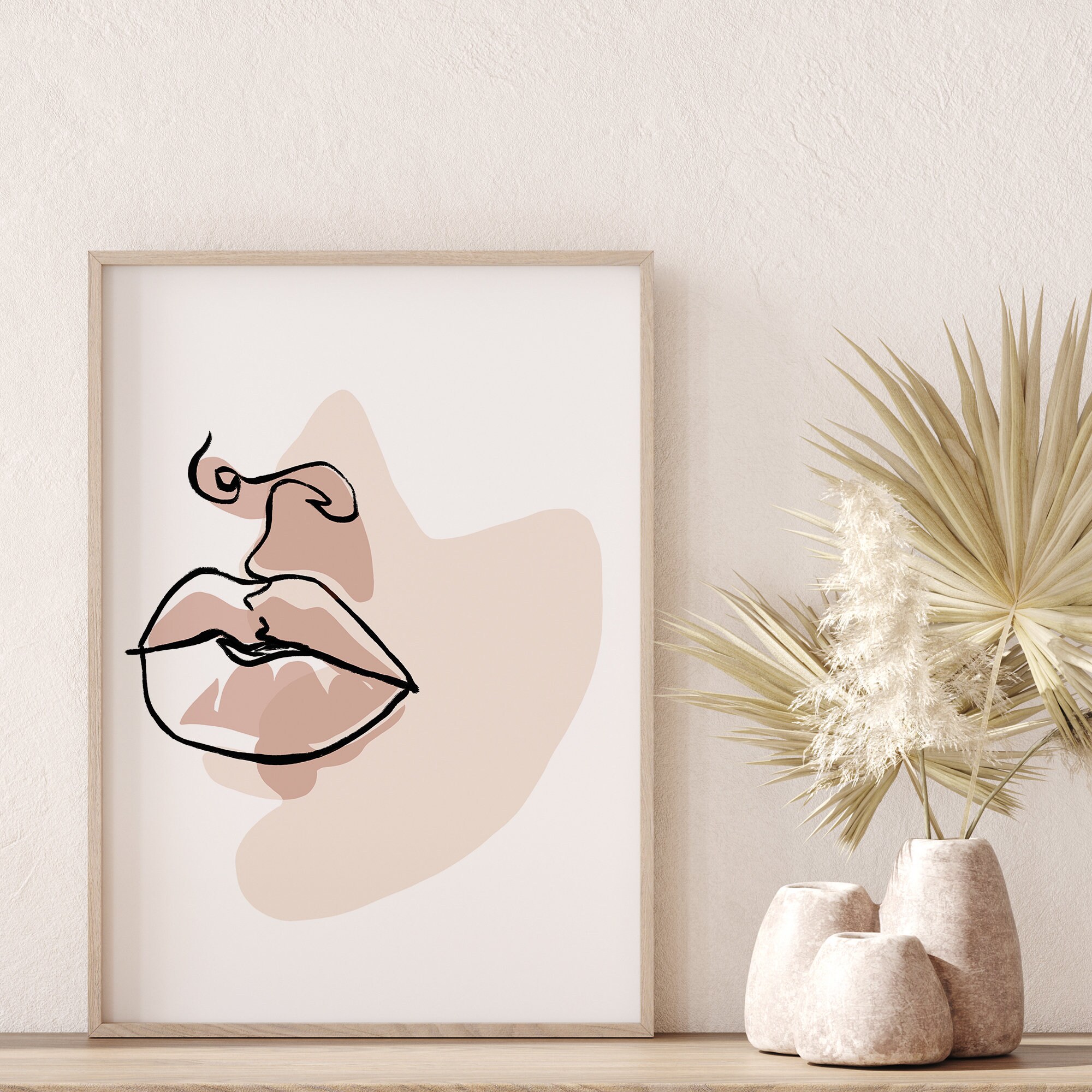 Lips and Nose Minimalist Line Art, Woman Face Hand Drawing. Female ...