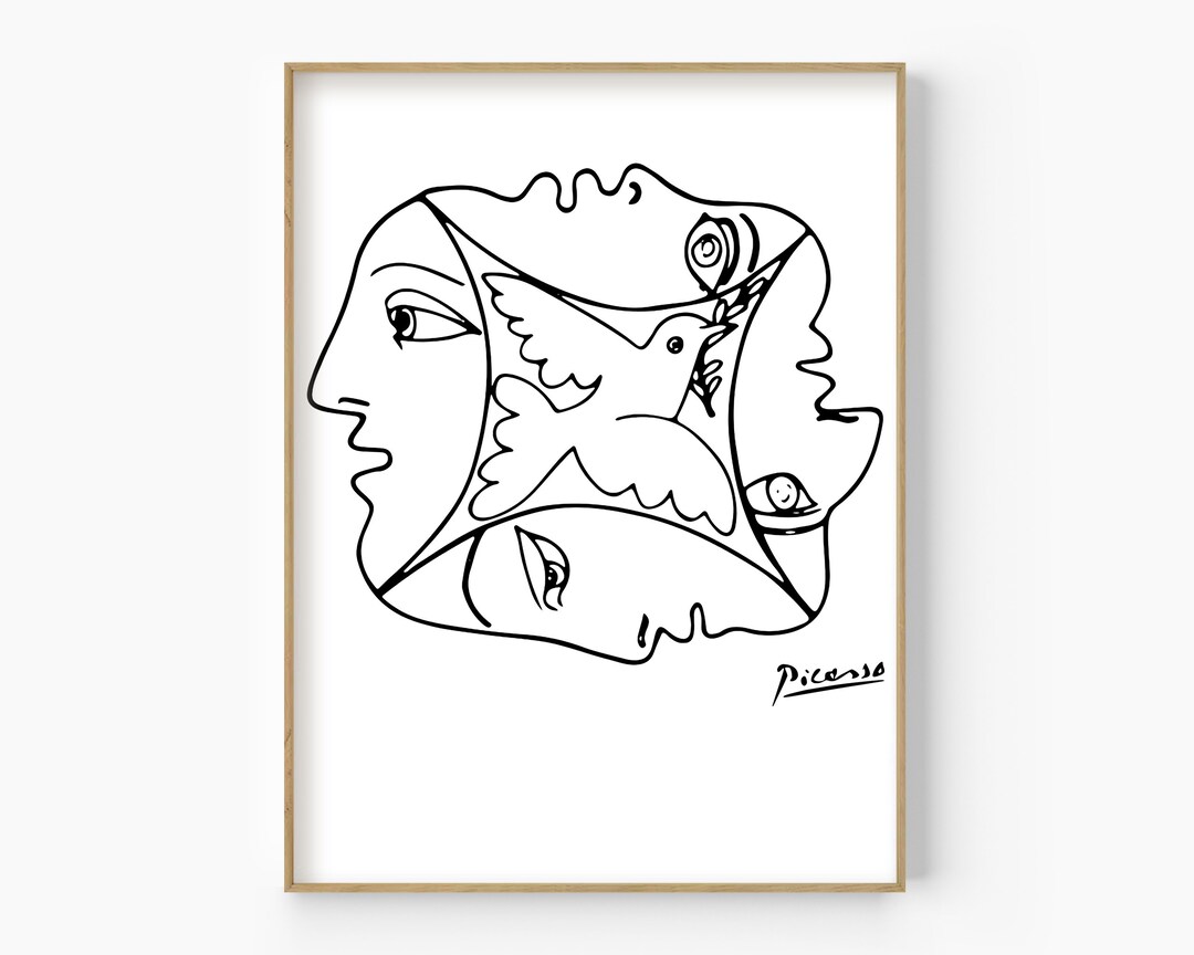 Picasso Face Sketch Art Print Face and Dove Picasso War and - Etsy