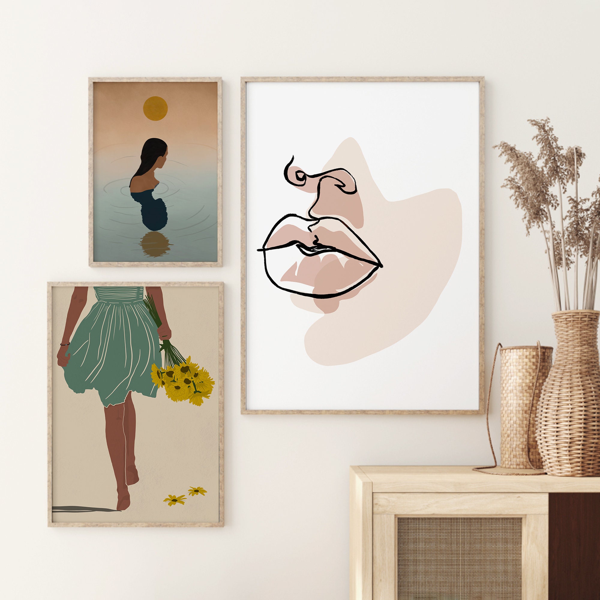 Lips and Nose Minimalist Line Art, Woman Face Hand Drawing. Female ...