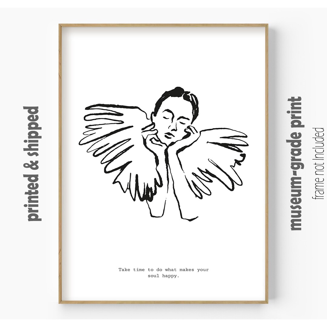 Matisse Style Woman Drawing, Black and White Woman With Wings, Woman ...