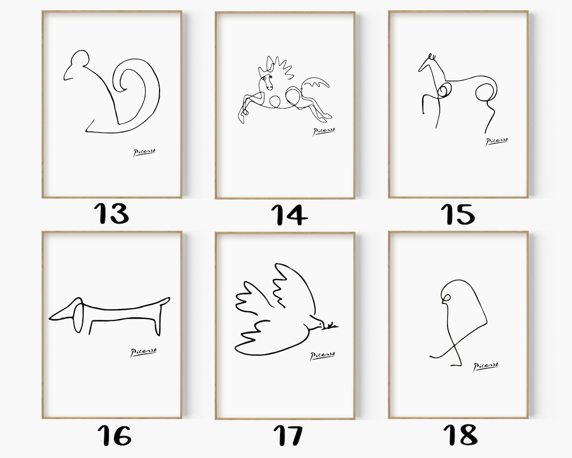 Choose Any 24 Picasso Animals Drawing, Picasso Animal Line Art Set ...