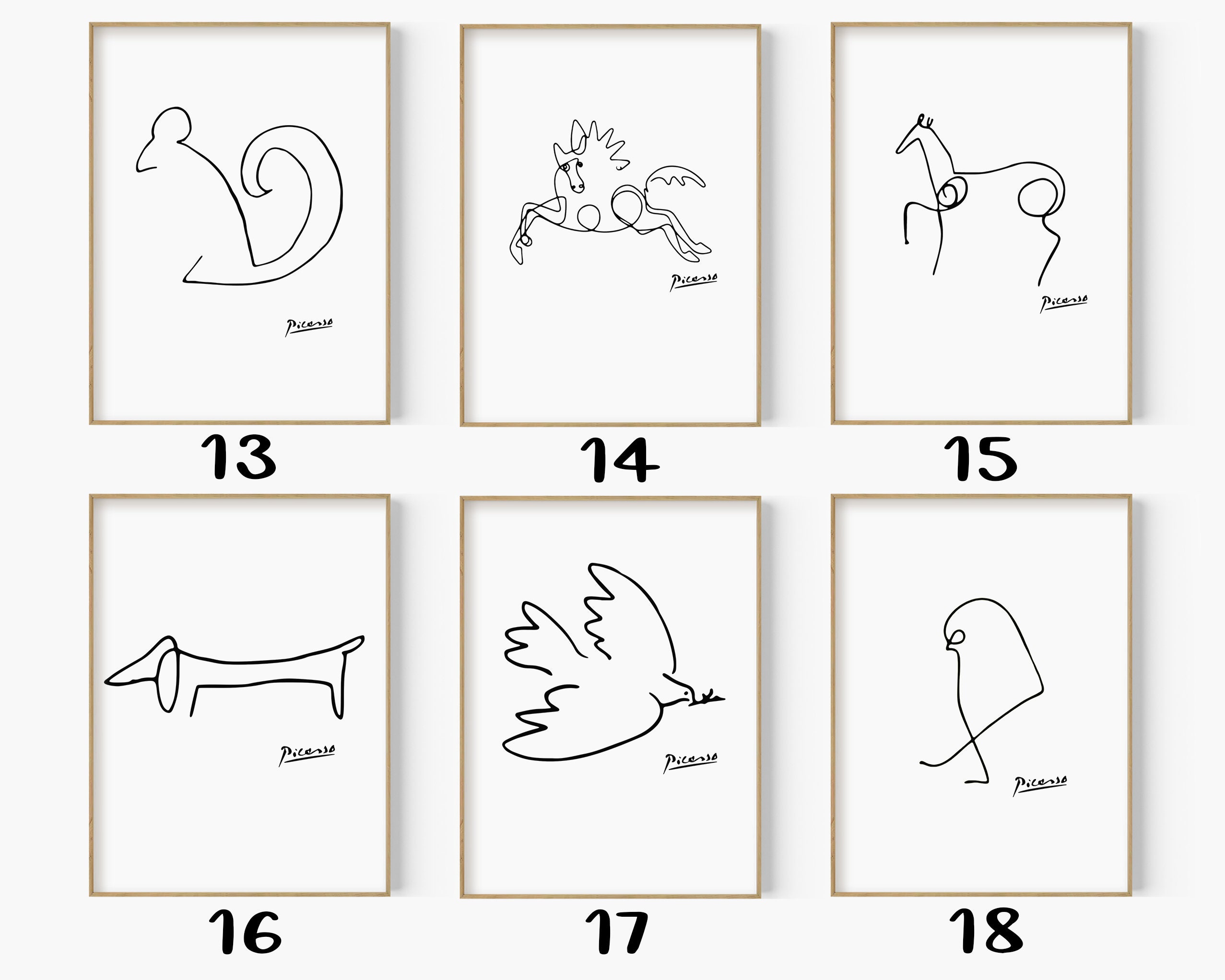 Choose Any 24 Picasso Animals Drawing, Picasso Animal Line Art Set ...
