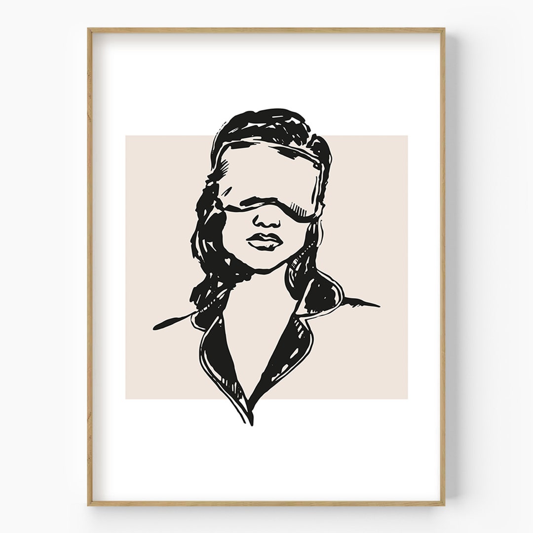 Woman in Sleep Mask Ink Drawing, Minimalist Bedroom Art (digital ...