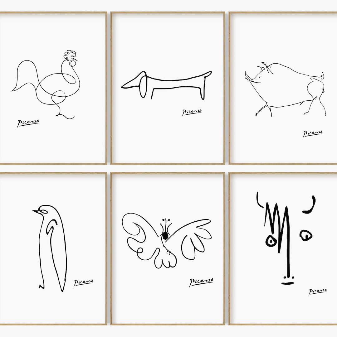 Choose 6 Out of 24 Animals Drawing, Picasso Animal Sketch Print ...