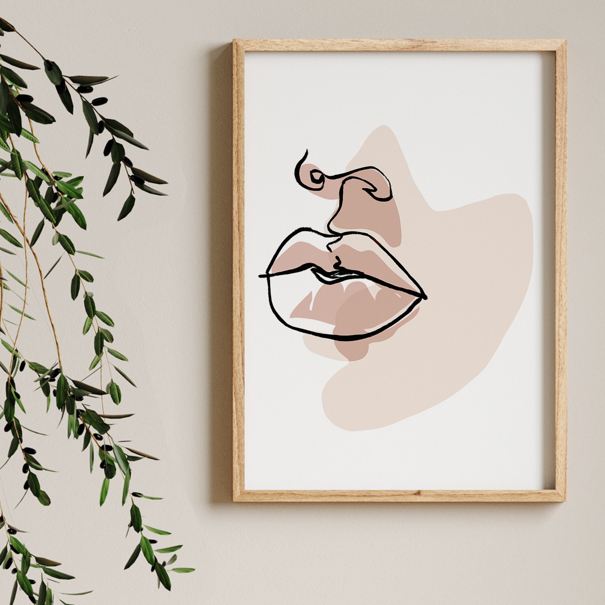 Lips and Nose Minimalist Line Art, Woman Face Hand Drawing. Female ...