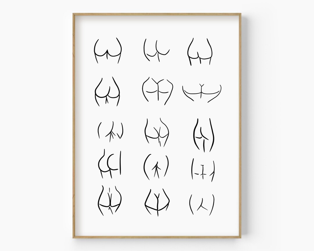 Impressão artística de linha de bumbum, decoração de parede divertida ...